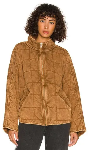 Free People Dolman Quilted Knit Jacket In Tan