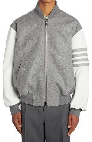 Thom Browne 4-bar Oversize Wool & Leather Bomber Jacket