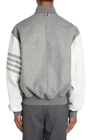 Thom Browne 4-bar Oversize Wool & Leather Bomber Jacket