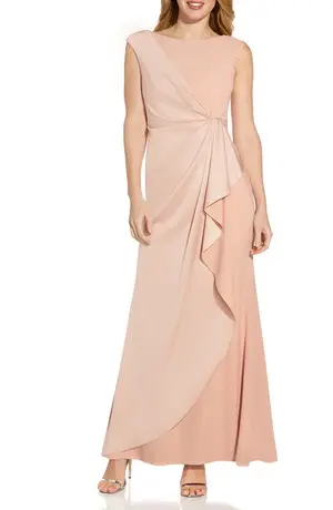 Adrianna Papell Satin Crepe Draped Gown