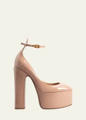 Valentino Garavani Patent Leather Ankle-Strap Platform Pumps Black