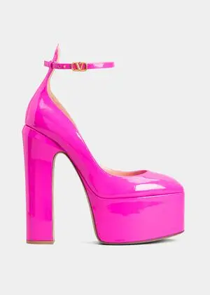 Valentino Garavani Patent Leather Ankle-Strap Platform Pumps Pink Pp