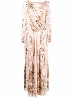 Alberta Ferretti Floral Print Draped Maxi Dress