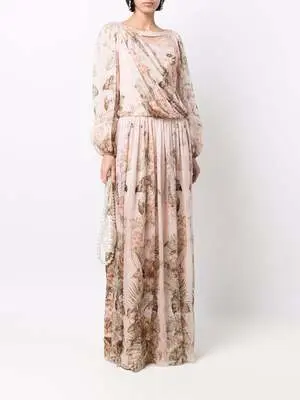 Alberta Ferretti Floral Print Draped Maxi Dress