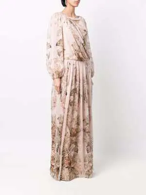 Alberta Ferretti Floral Print Draped Maxi Dress