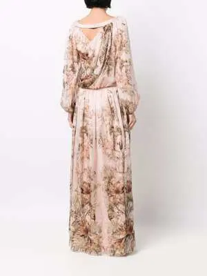 Alberta Ferretti Floral Print Draped Maxi Dress