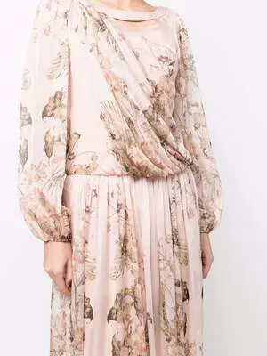 Alberta Ferretti Floral Print Draped Maxi Dress