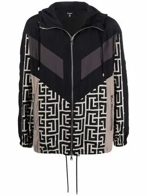 Balmain Geometric Print Zip-up Hooded Jacket - Black