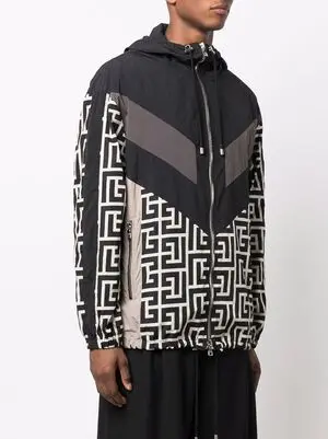 Balmain Geometric Print Zip-up Hooded Jacket