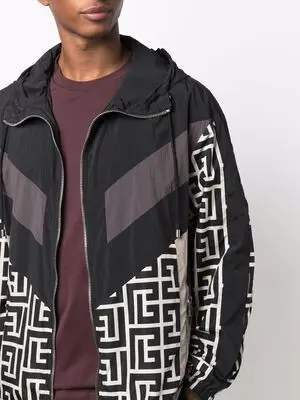 Balmain Geometric Print Zip-up Hooded Jacket
