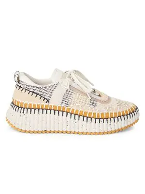 Chloé Nama Mixed Media Platform Sneakers - Biscotti Beige