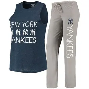 CONCEPTS SPORT Navy New York Yankees Meter Muscle Tank Top & Pants Sleep Set - Gray