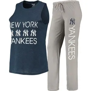 CONCEPTS SPORT Navy New York Yankees Meter Muscle Tank Top & Pants Sleep Set - Gray