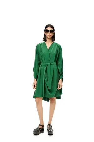 Loewe Luxury Draped Dress In Silk - Forest Green