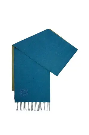Loewe Scarf In Wool And Cashmere Khaki Green/blue