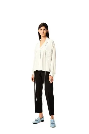 Loewe Luxury Anagram Embroidered Pyjama Blouse In Satin