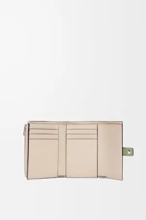 Loewe Small Vertical Wallet In Soft Grained Leather Skin - Rosemary/tan