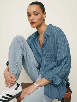 REFORMATION Will Oversized Shirt - Chambray Stripe