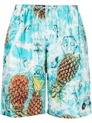 Philipp Plein Pineapple Print Lounge Shorts - Blue