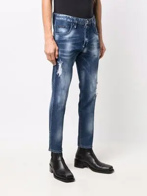 Philipp Plein Ripped-detailed Skinny Jeans - Blue
