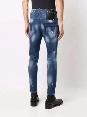 Philipp Plein Ripped-detailed Skinny Jeans - Blue