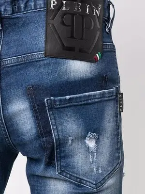Philipp Plein Ripped-detailed Skinny Jeans - Blue