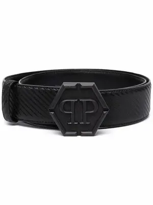 Philipp Plein Hexagon Logo Buckle Belt - Black