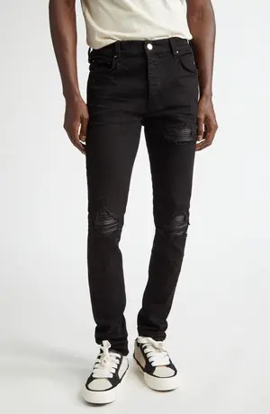 Amiri Mx1 Leather Patch Ripped Skinny Jeans - Black Od