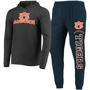 CONCEPTS SPORT Heather Charcoal Auburn Tigers Meter Long Sleeve Hoodie T-shirt & Jogger Pajama Set - Navy