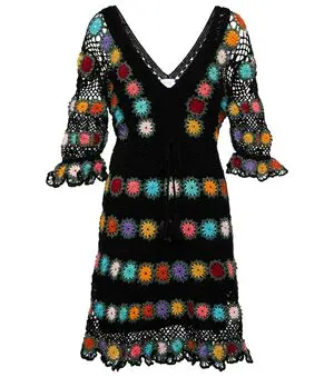 Anna Kosturova Bouquet Crochet Cotton Minidress - White