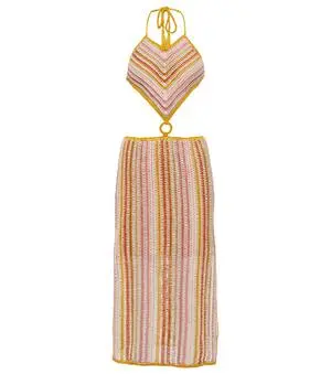 Anna Kosturova Ring Halterneck Crochet Dress - Multicoloured