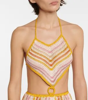 Anna Kosturova Ring Halterneck Crochet Dress