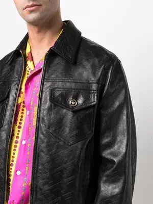 Versace La Greca Leather Jacket In Black - 62% Off | Editorialist