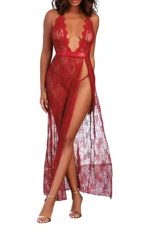 DREAMGIRL Drape Fringe Chemise & G-string Set Garnet