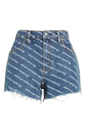 Alexander Wang Logo High Waist Cutoff Denim Shorts - Deep Blue/white