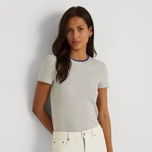 Ralph Lauren Striped Stretch Cotton Tee Cream/ Sapphire