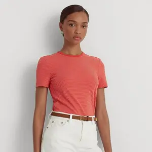 Ralph Lauren Striped Stretch Cotton Tee Tomato/pale Cream