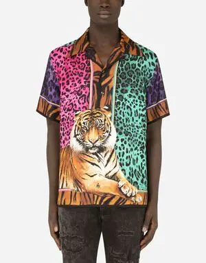 Dolce & Gabbana Tiger-print Silk Hawaiian Shirt