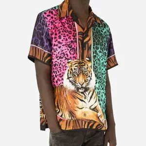 Dolce & Gabbana Tiger-print Silk Hawaiian Shirt