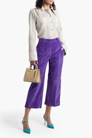 Victoria Beckham Cropped Cottoncorduroy Wideleg Pants - Purple