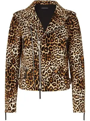 GIUSEPPE ZANOTTI Amelia Leopard-print Biker Jacket - Brown
