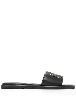 Tory Burch Double T Flat Sandals - Black