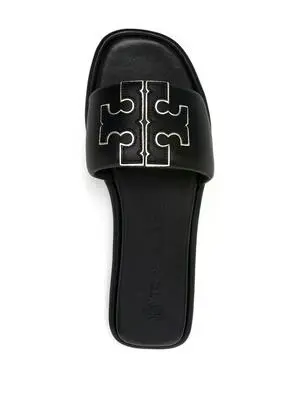 Tory Burch Double T Flat Sandals - Black