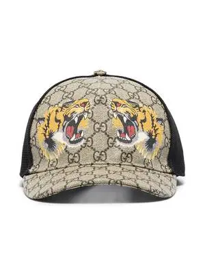 Gucci Beige Tiger Web Baseball Cap Mesh Gg Supreme Classic Gucci GG Supreme Monogram Tiger Print Baseball Hat XS Beige  main image 2
