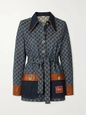 Gucci Net Sustain Leather-trimmed Organic Denim-jacquard Jacket