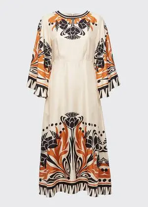 La DoubleJ Sorella Florence-Print Silk Twill Midi Dress - Florence Placee