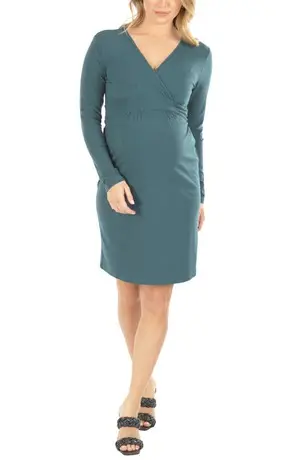 ANGEL MATERNITY Crossover Neckline Nursing Dress - Teal