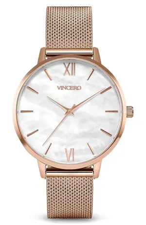 VINCERO Eros Mesh Strap Watch Mesh Rose White Pearl