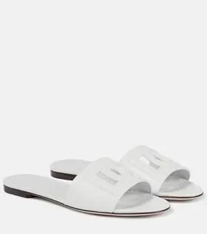 Dolce & Gabbana Logo Cutout Leather Slides - White