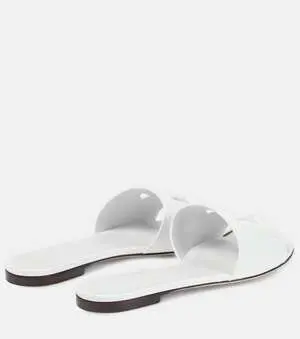 Dolce & Gabbana Logo Cutout Leather Slides - White